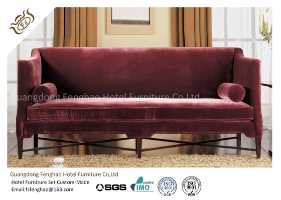 Wine Red Fabric Velvet Hotel Lobby Sofa Three Seat Classical In Fabric Upholstered supplier