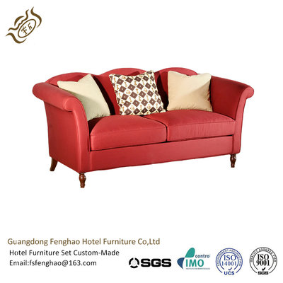 Red Color Hotel Room Sofa Apartment Fabric / Leather Simple Leisure Sofa supplier