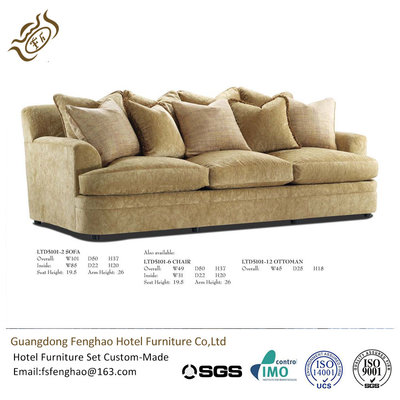 Contemporary Khaki Color 3 Seater Fabric Sofa High Density Sponge Cushion For Hotel Lobby supplier