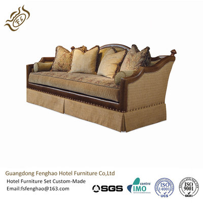 Contemporary Khaki Color 3 Seater Fabric Sofa High Density Sponge Cushion For Hotel Lobby supplier