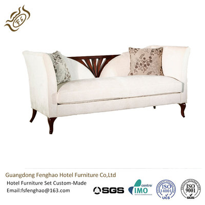 Classical Wood Beige Fabric Hotel Room Sofa Natural Timber Wood supplier
