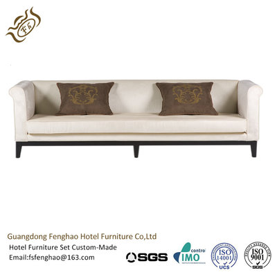 Classical Wood Beige Fabric Hotel Room Sofa Natural Timber Wood supplier