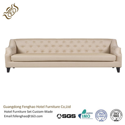 Button Tufted Leather Hotel Room Sofa Wooden Frame / PU Half Leather Sofa Four Seat supplier