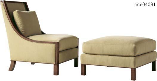 Wooden Armchair With Ottoman Wood Legs , Lounge Ottoman Chair supplier