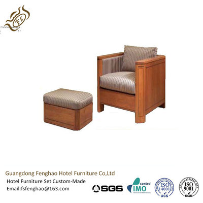 Antique Oak Wood Rattan Frame Upholstered Chair With Ottoman / High Density Foam supplier