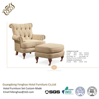 Wooden Feet Upholstered Leisure Chair Ottoman Traditional Button Tufted supplier
