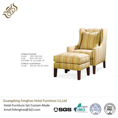 French Countryside Strip Linen Fabric Leisure Chair Ottoman Wood Leg Upholstered Cushion supplier