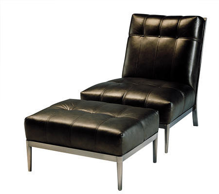 Black Leather Lounge Chair With Ottoman Wood / Metal Frame Wingback supplier