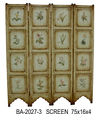 Vintage Countryside Carving 4 Panel Folding Screen Wooden Screen Room Divider supplier