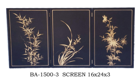 Rectangle Soild Wood Decorative Folding Screens Room Divider Black Background Gilding supplier