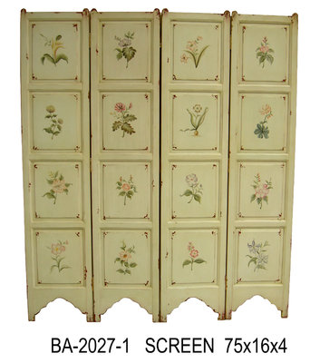 Vintage Countryside Carving 4 Panel Folding Screen Wooden Screen Room Divider supplier