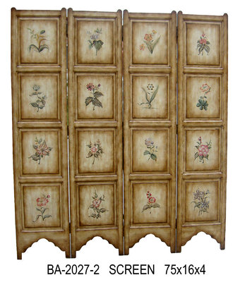 Vintage Countryside Carving 4 Panel Folding Screen Wooden Screen Room Divider supplier