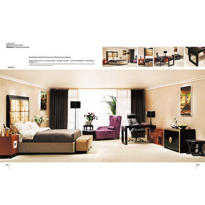 Ebony Wooden Finished Hotel Bedroom Furniture With Fabric Chaise Lounge Chair supplier