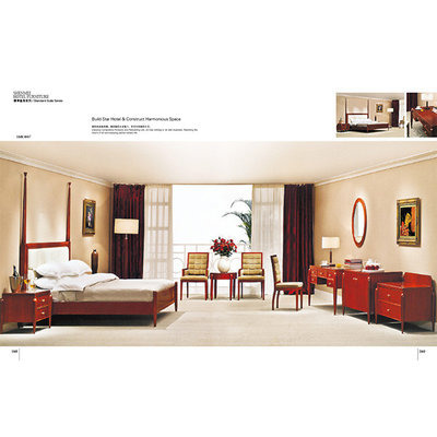 Mahogany Finishing Hotel Bedroom Set  Elegant Brown Guest Bedroom Furniture With Sofa Chair supplier