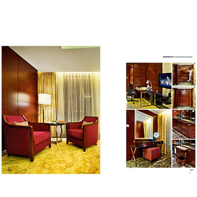 Classical Style Ebony Wooden Finished Hotel Bedroom Furniture With Modern Twin - Bed Red Fabric Sofa Set supplier