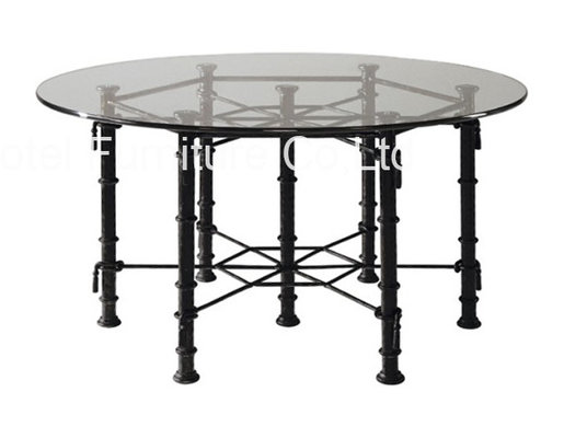 Stainless Steel Leg Round Commercial Restaurant Tables Modern Glass Top supplier