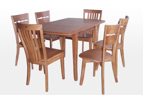 Custom Rectangle Restaurant Rubberwood Dining Table With Six Chair supplier