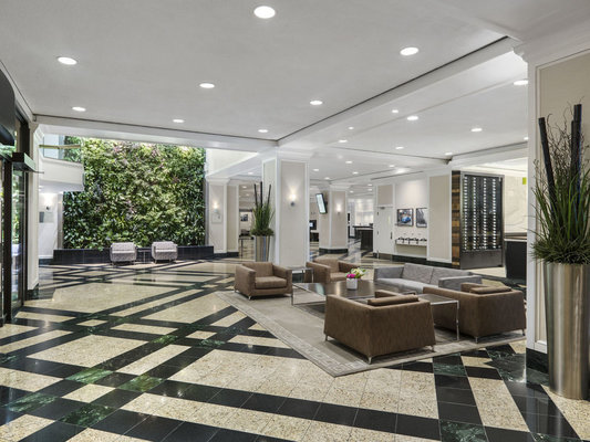 Luxury 5 Star Hotel Lobby Furniture Fabric Sofa Stainless Steel Frame Ebony Reception Table Set supplier