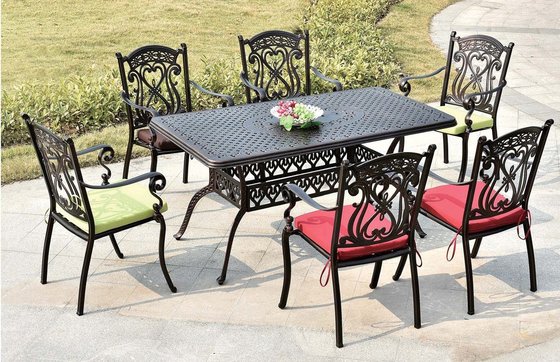 Leisure  Garden Cast Aluminum 6 Seater Outdoor Furniture Table And Chair Set Garden Furniture supplier