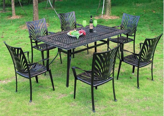 Leisure  Garden Cast Aluminum 6 Seater Outdoor Furniture Table And Chair Set Garden Furniture supplier
