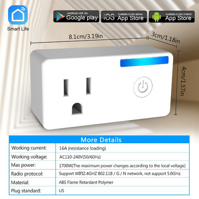 1700W Mini Wireless Wifi Plug ith Energy Monitoring and Timing Function