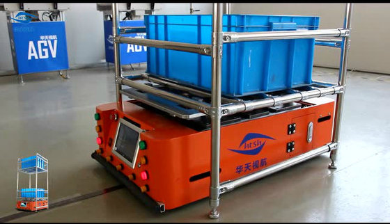 China Belt heavy duty scissors lift table with mecanum wheel AGV Orange color supplier