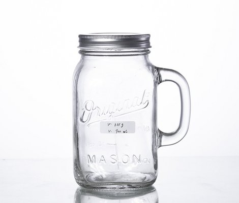 900ML embossed big mason jar with handle