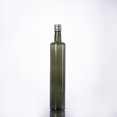 750ML round dark green olive oil glass bottle with plastic cap condiment cruet