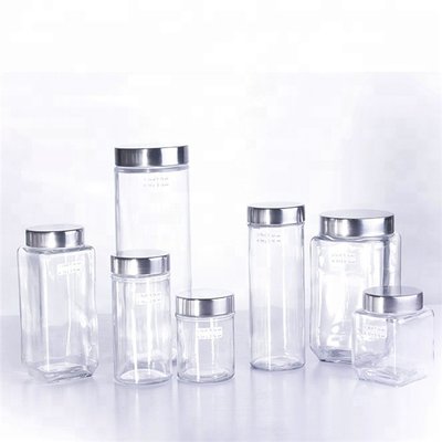 series of antique decorative glass storage jar / storage canister with glass lid food packaging