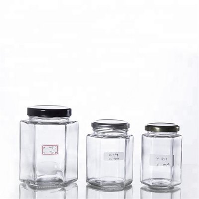 wholesale 750ml hexagon glass honey jars with metal screw lid