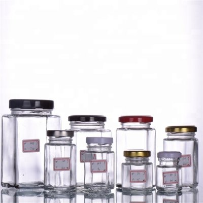 wholesale 750ml hexagon glass honey jars with metal screw lid