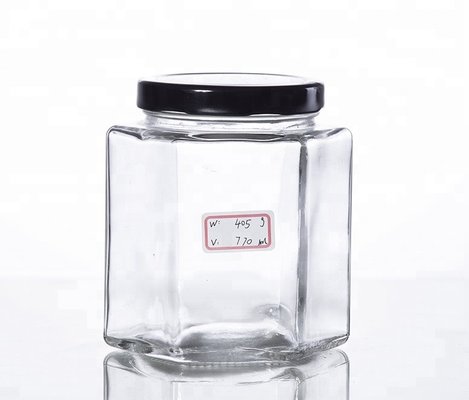 wholesale 750ml hexagon glass honey jars with metal screw lid