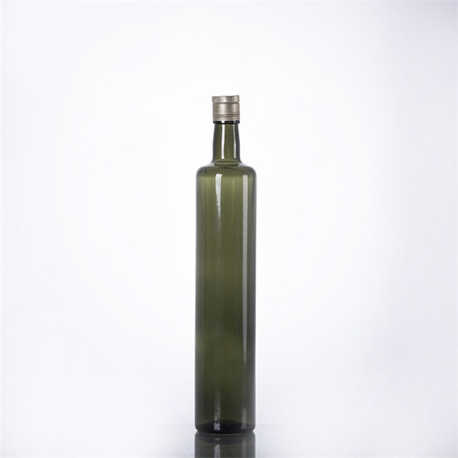 750ML round dark green olive oil glass bottle with plastic cap condiment cruet