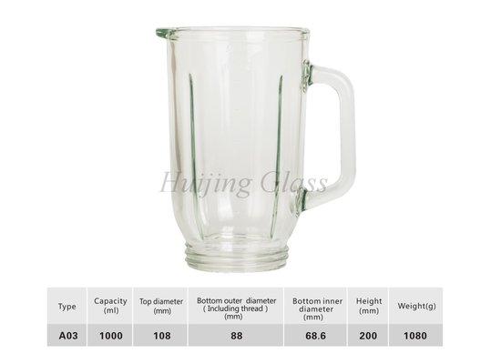 Factory price Electric 1L  transparent Blender replacement spare parts glass jar 176 VASO DE VIDRIO PARA LICUADORA