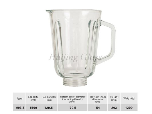 hot sale factory direct 1.25L 1.5L 1Ltransparent food grade blender spare part glass jar replace blender glass cup A07-8