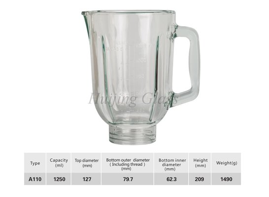 1.25L home electrical appliances Food Grade blender glass jar spare parts VASO DE VIDRIO PARA LICUADORA A110