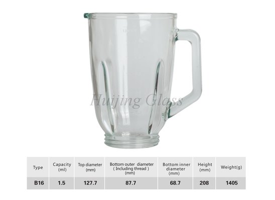 1.5L spare parts juicer soda-lime blender parts glass jar B16 vaso de licuadora