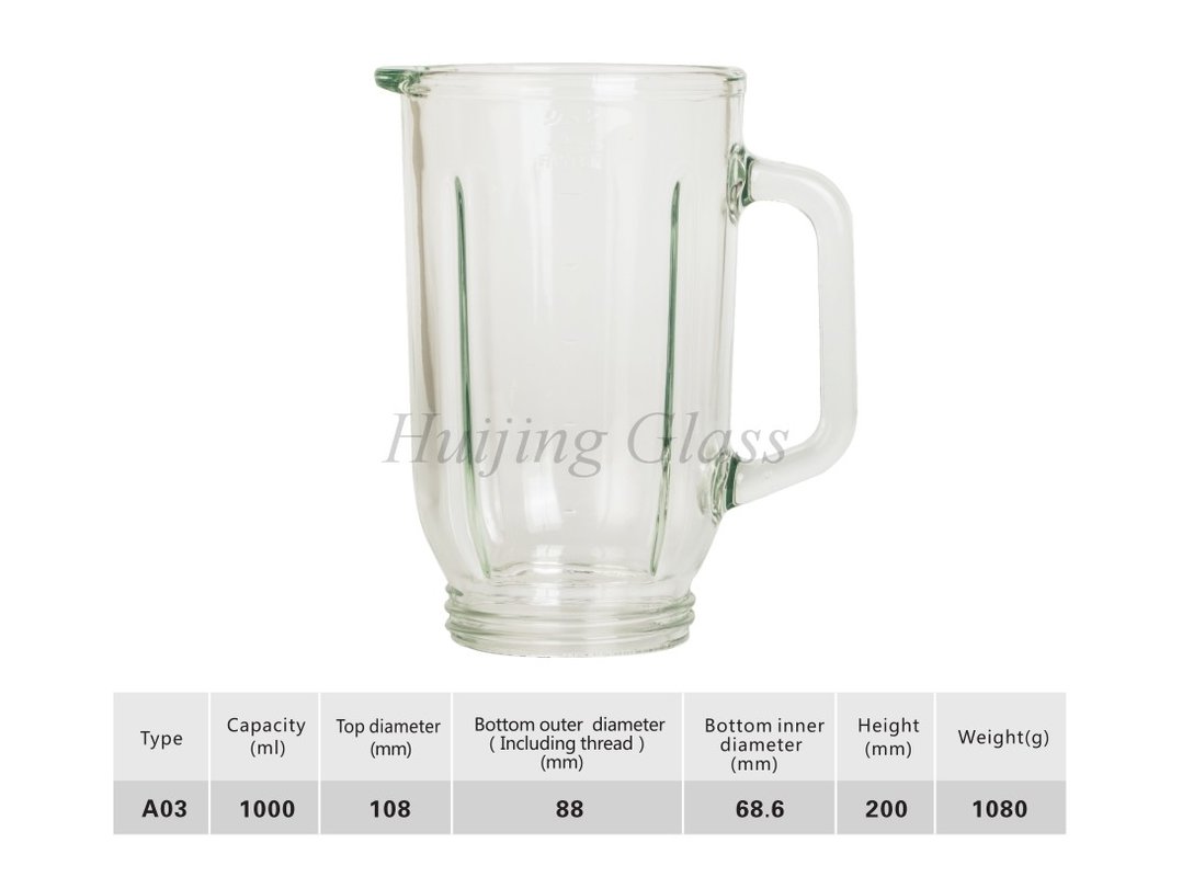 Factory price Electric 1L  transparent Blender replacement spare parts glass jar 176 VASO DE VIDRIO PARA LICUADORA