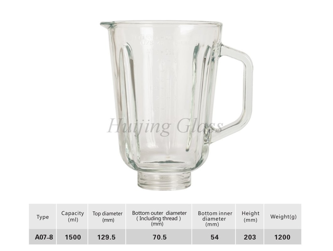 hot sale factory direct 1.25L 1.5L 1Ltransparent food grade blender spare part glass jar replace blender glass cup A07-8