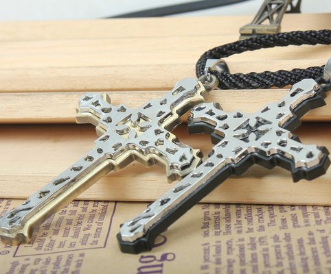 New series of medieval theme retro cross hollow carved double cross necklace jewelry wholesale QNN4013