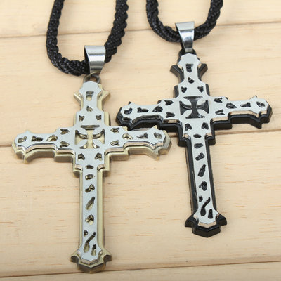 New series of medieval theme retro cross hollow carved double cross necklace jewelry wholesale QNN4013