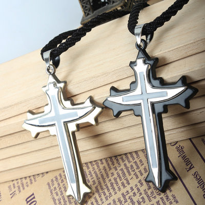 Titanium necklace steel sword cross pendant wholesale fashion men pendant QNN4015
