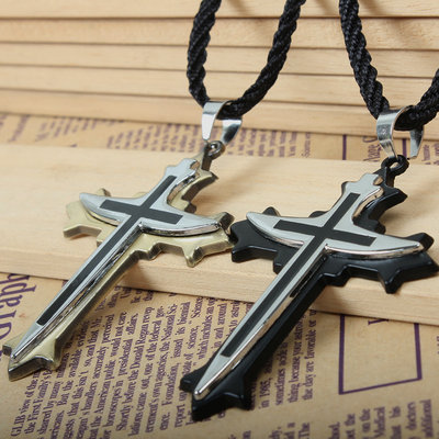 Titanium necklace steel sword cross pendant wholesale fashion men pendant QNN4015