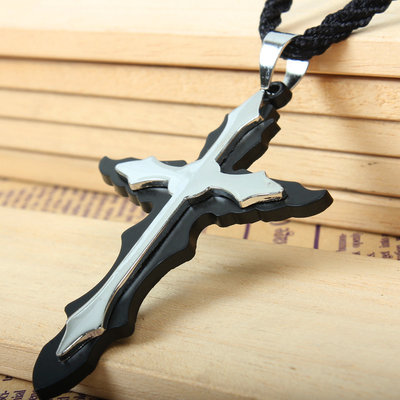 New Men's Black Knights Cross Double Cross pendant personalized titanium steel pendant QNN4016