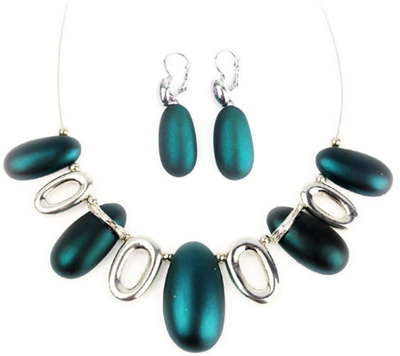 Oval necklace purple necklace alloy necklace Enamel Earrings and Necklace Set BJX4301