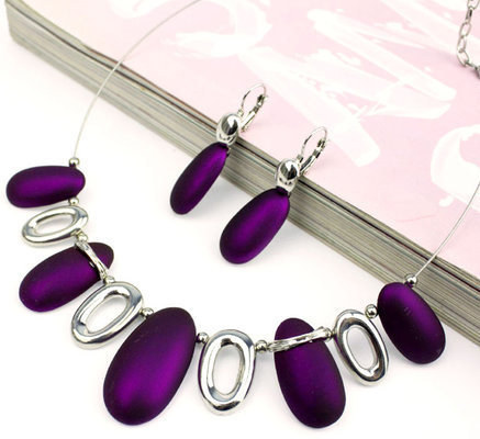 Oval necklace purple necklace alloy necklace Enamel Earrings and Necklace Set BJX4301