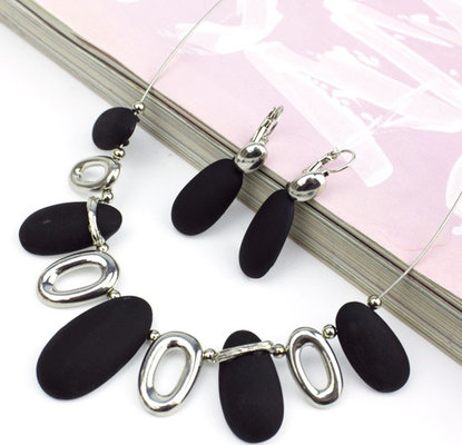 Oval necklace purple necklace alloy necklace Enamel Earrings and Necklace Set BJX4301