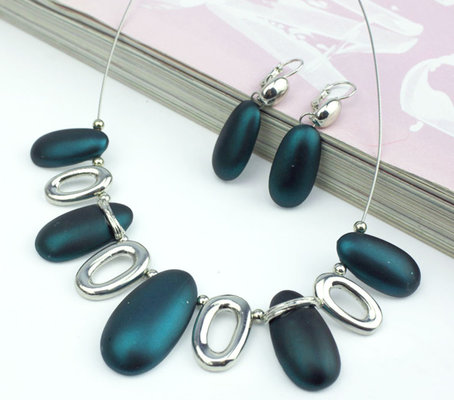 Oval necklace purple necklace alloy necklace Enamel Earrings and Necklace Set BJX4301