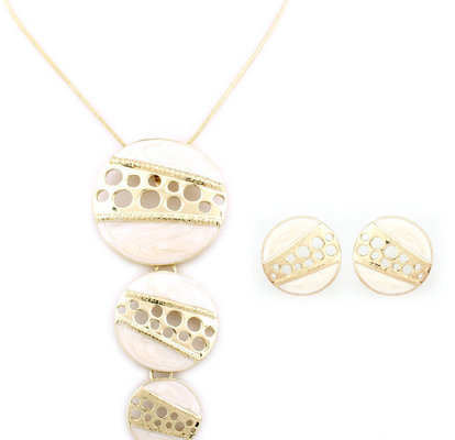 Gold Round Enamel Necklace Earrings Set Jewelry Sets Round BJX4302