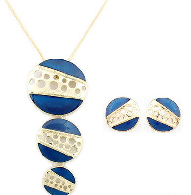 Gold Round Enamel Necklace Earrings Set Jewelry Sets Round BJX4302